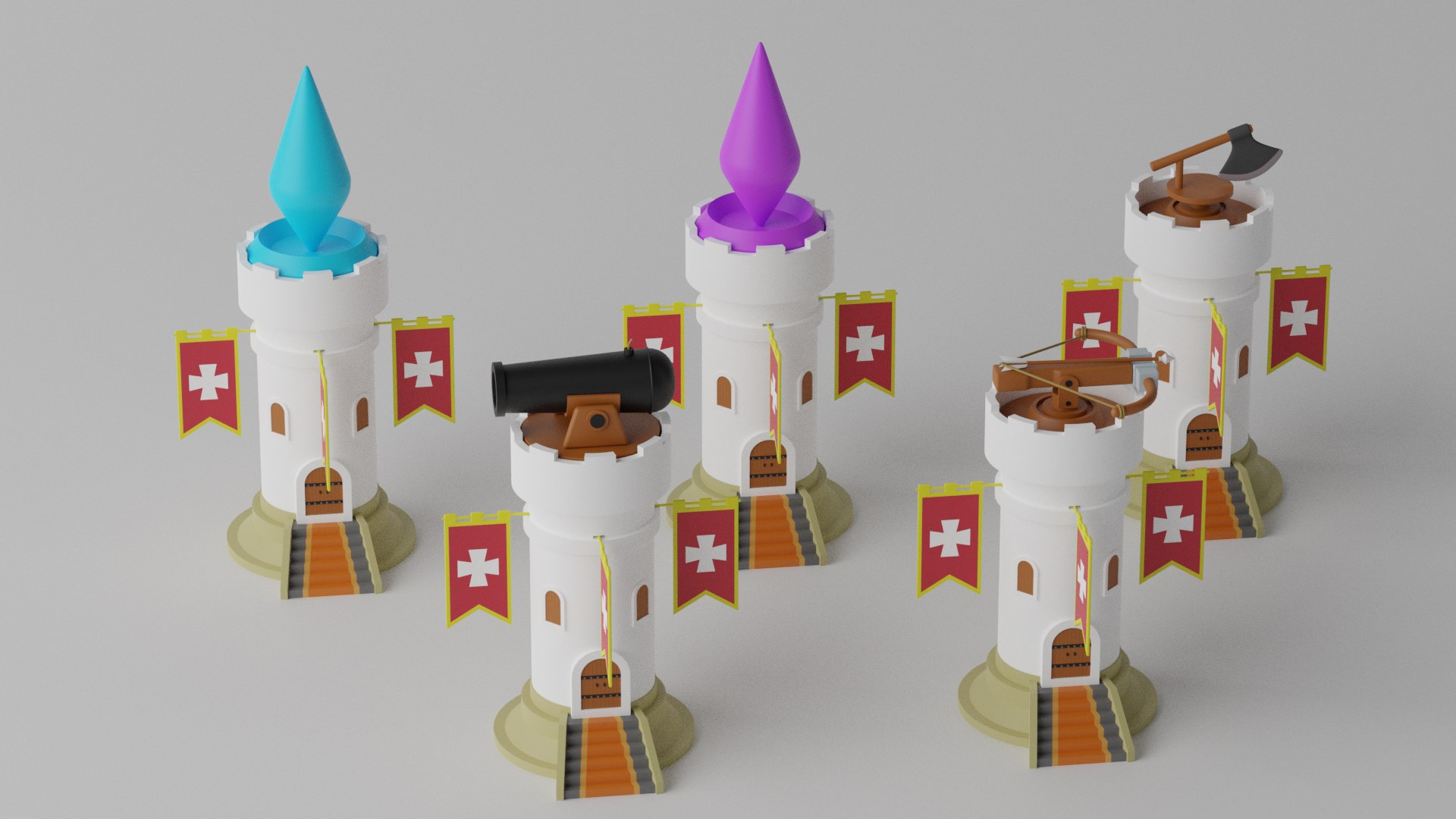 3D Model Cartoon Tower Defense Towers Collection - TurboSquid 2065893
