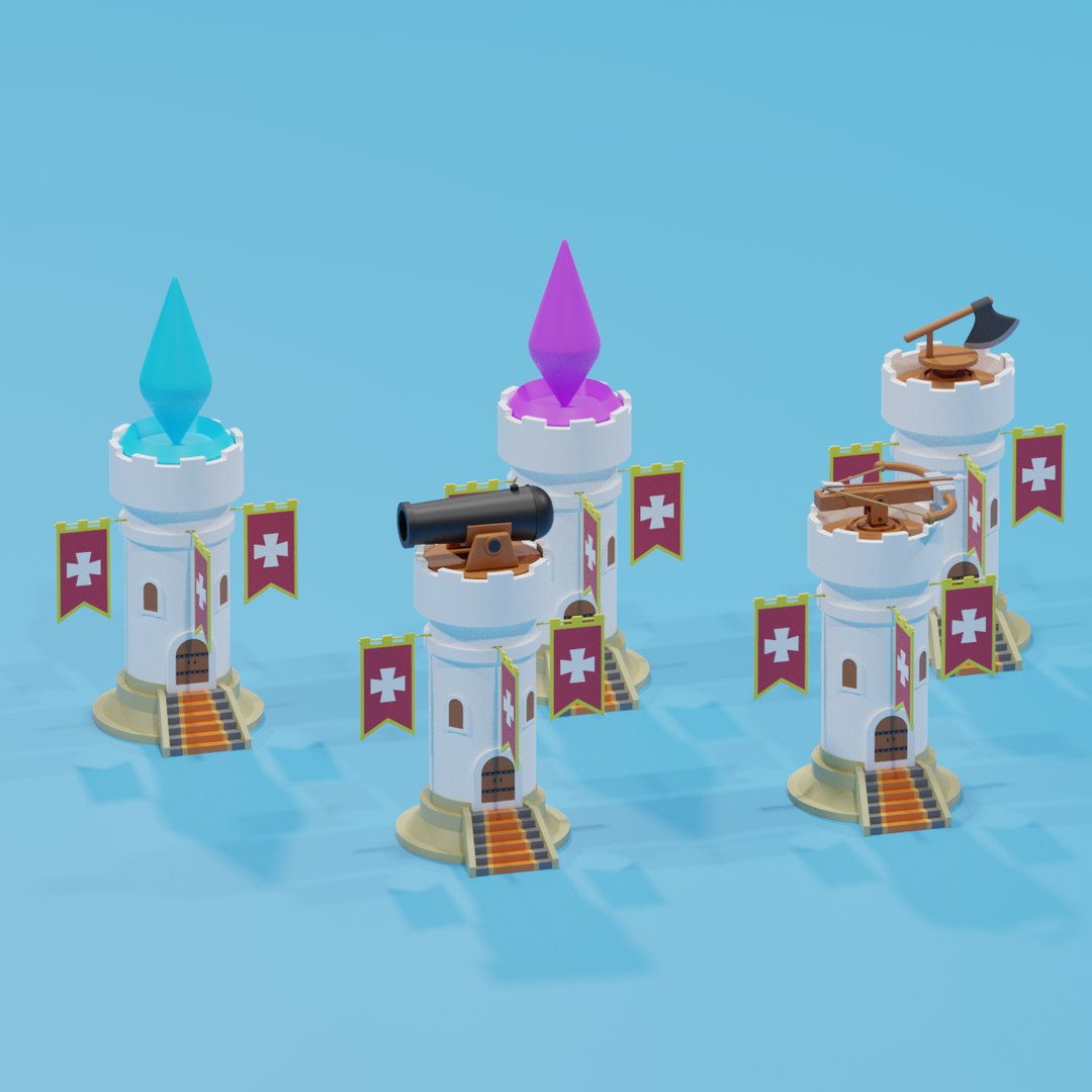 3D Model Cartoon Tower Defense Towers Collection - TurboSquid 2065893