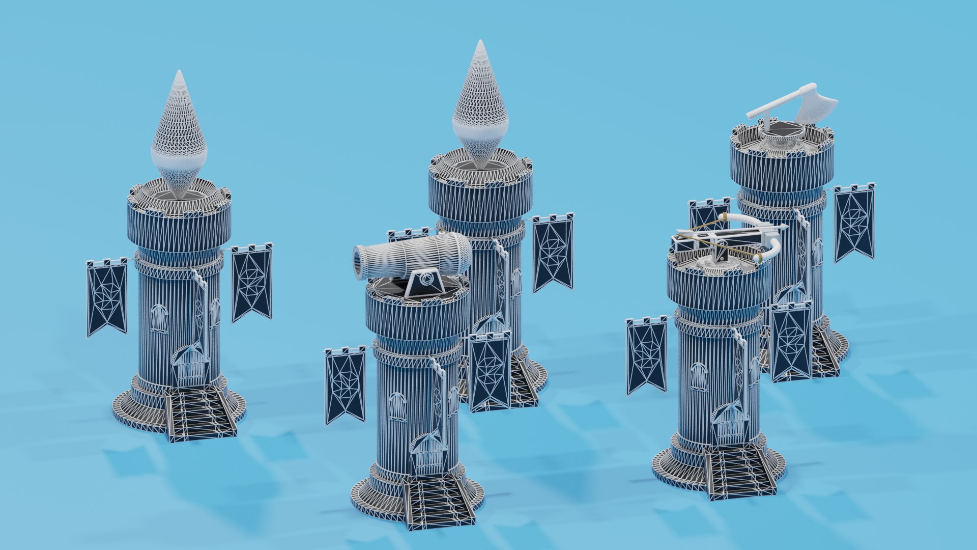 3D Model Cartoon Tower Defense Towers Collection - TurboSquid 2065893