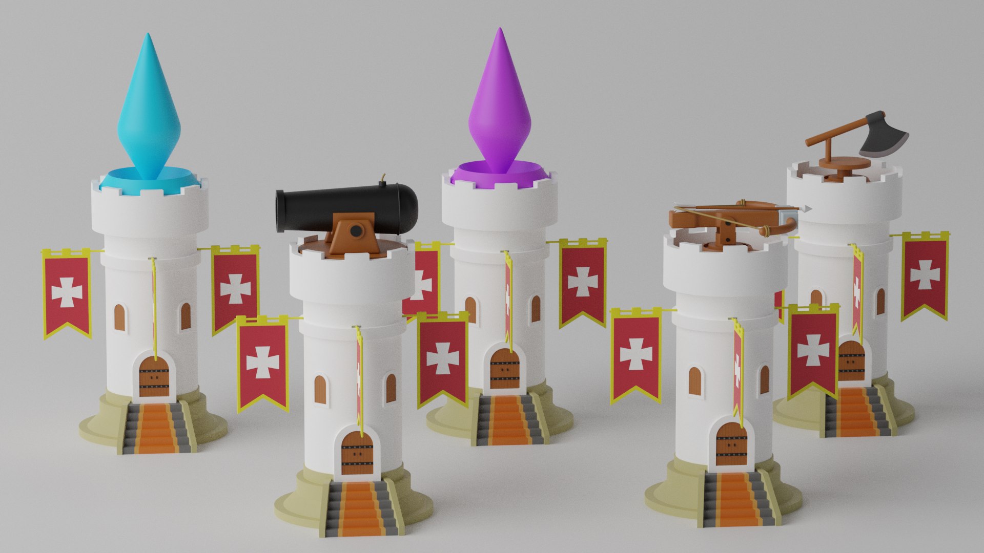 3D Model Cartoon Tower Defense Towers Collection - TurboSquid 2065893