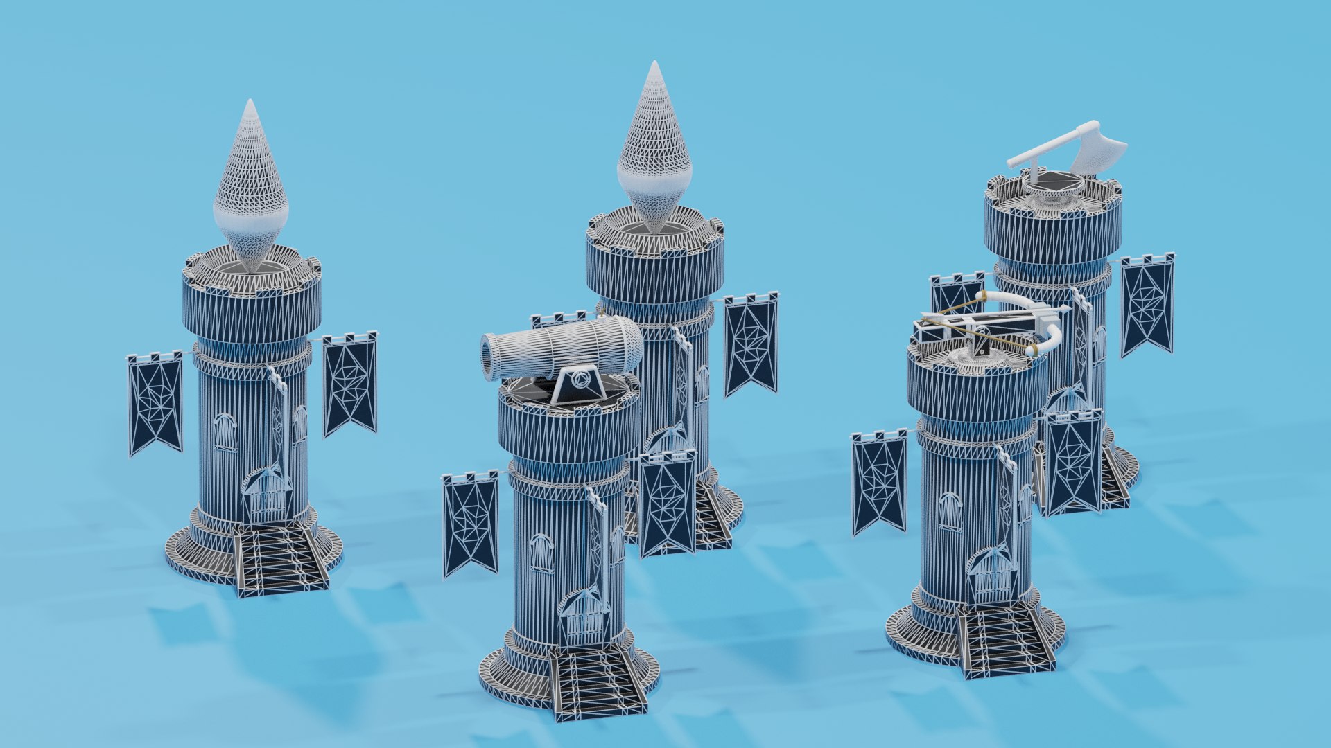 3D Model Cartoon Tower Defense Towers Collection - TurboSquid 2065893