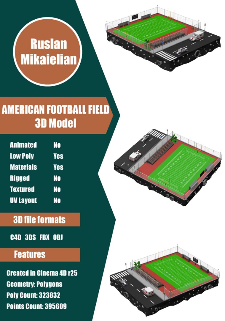 American Football Field 3D Model - TurboSquid 1992209