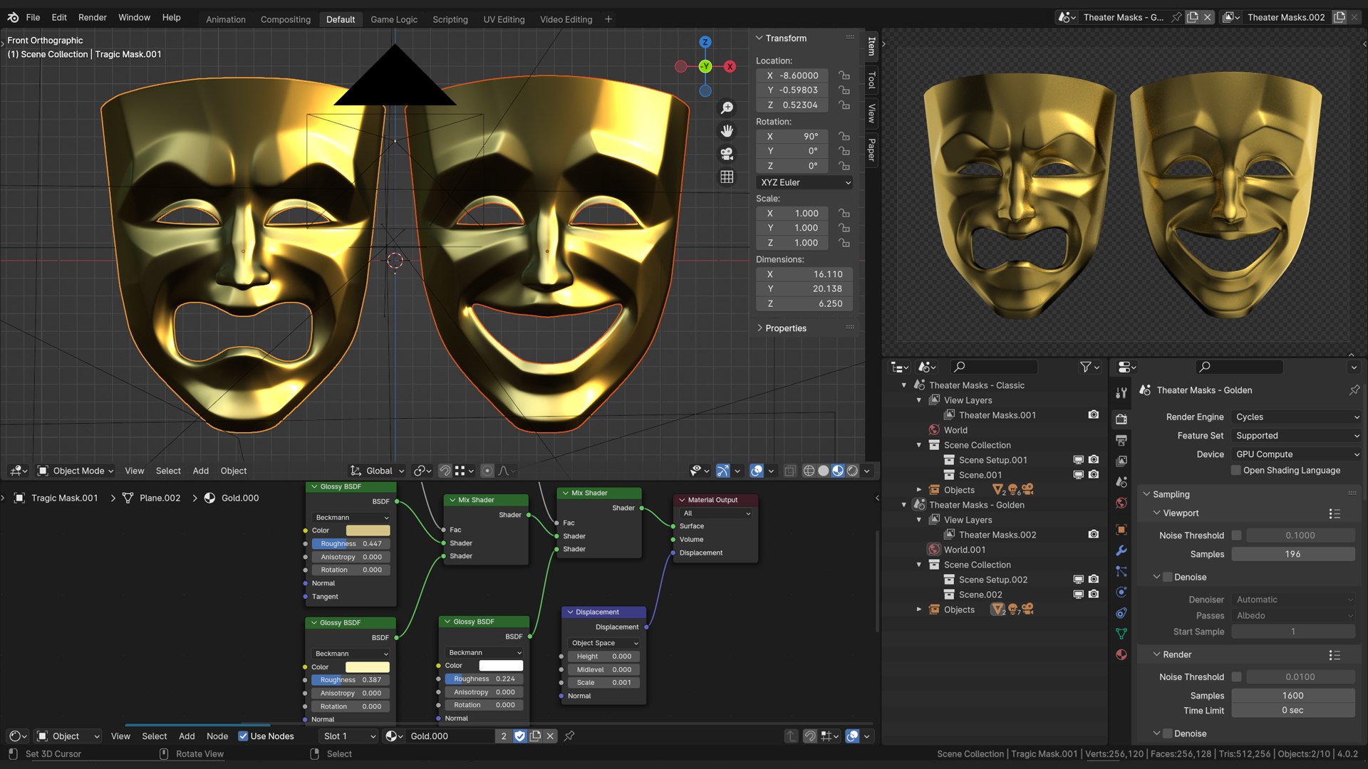 Tragedy Comedy Theater Masks 3d Model