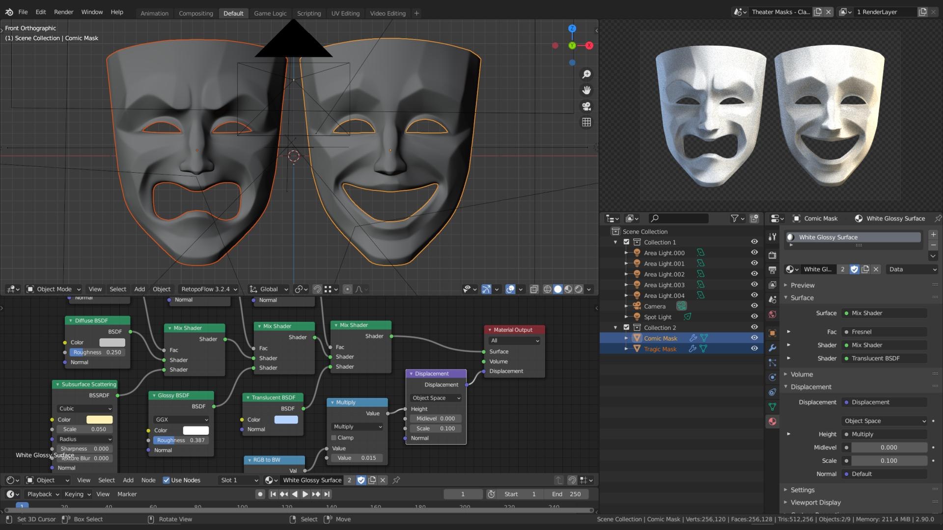 tragedy comedy theater masks 3d model