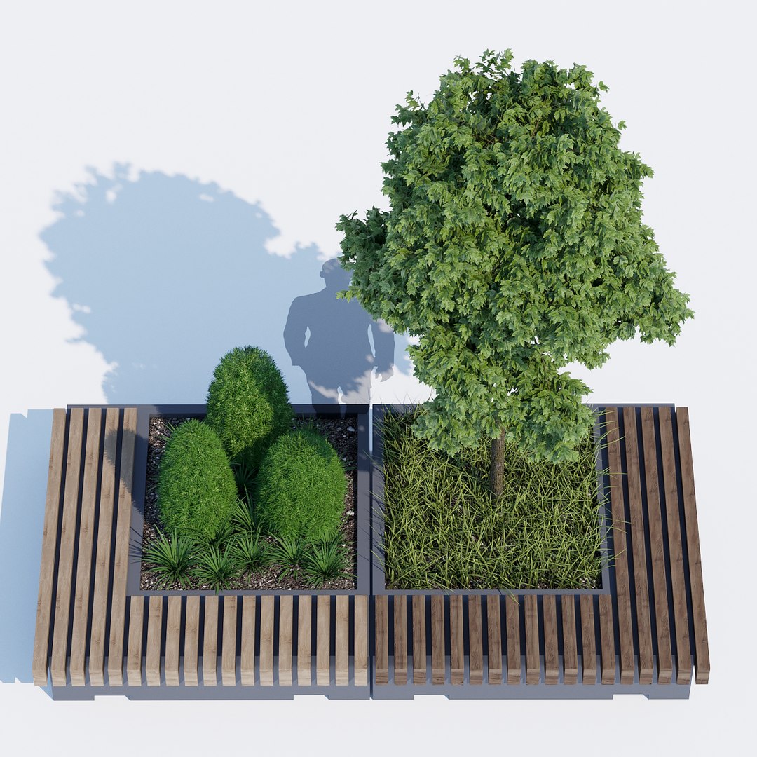3D Big Green Benches Tree - TurboSquid 1407737