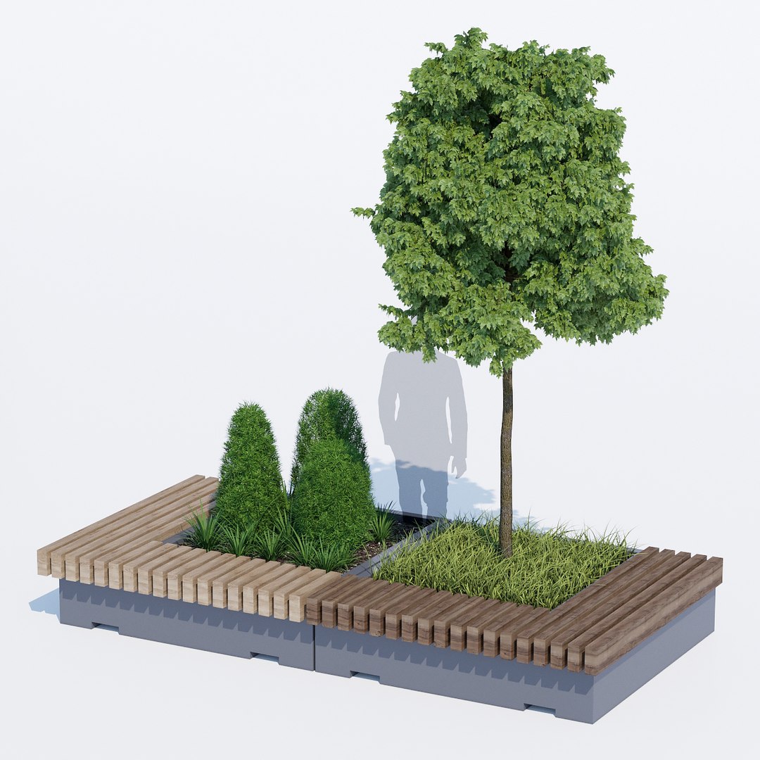 3D Big Green Benches Tree - TurboSquid 1407737