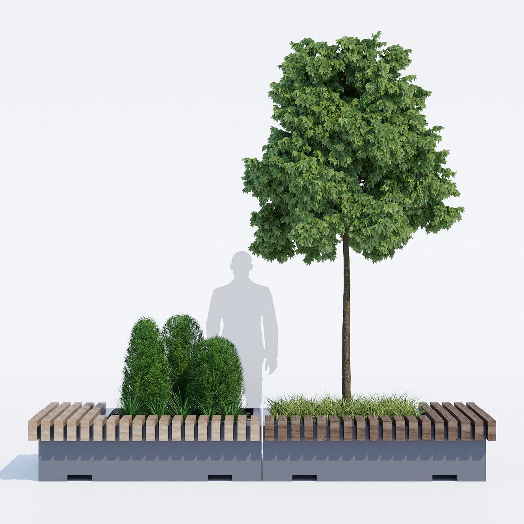 3D Big Green Benches Tree - TurboSquid 1407737
