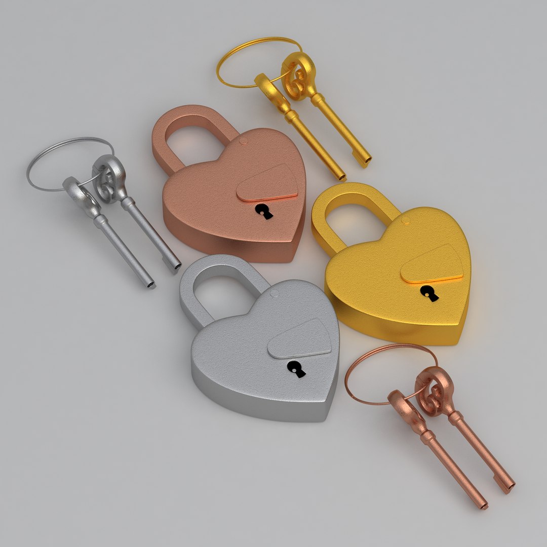 3D Vintage Love Heart PADLOCK With SKELETON Keys Collection ...