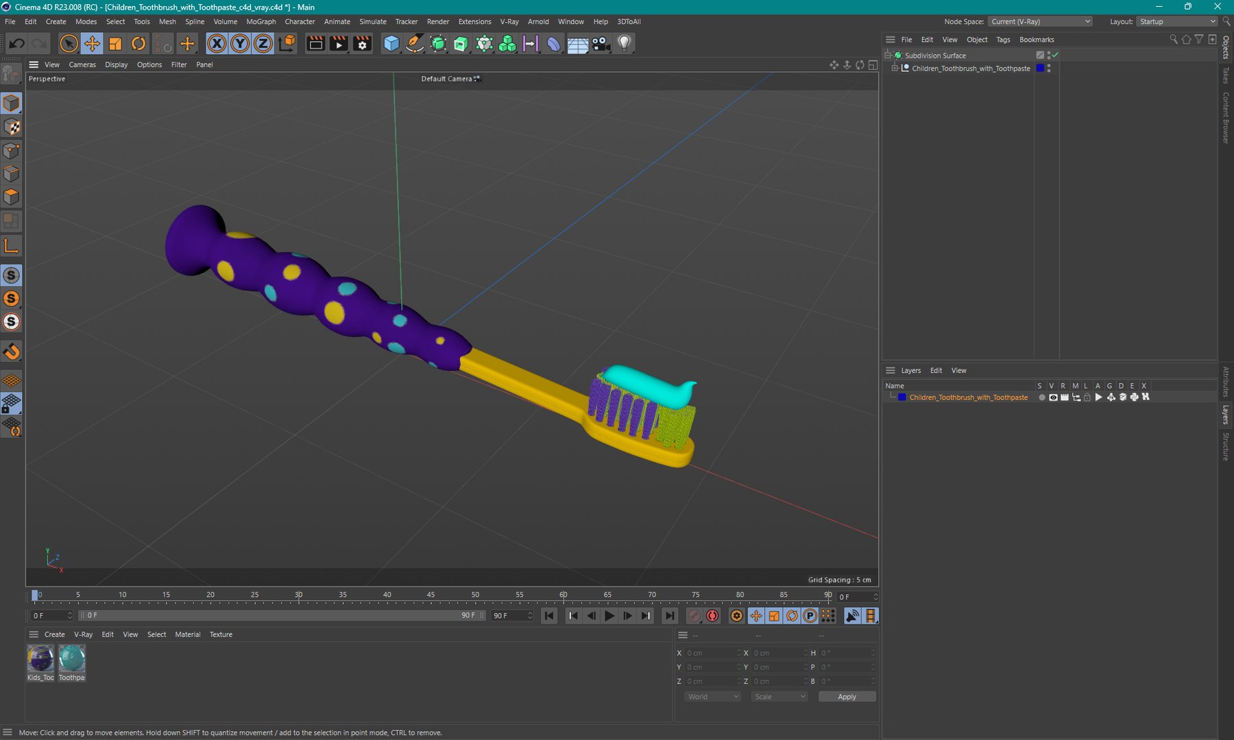 3D Children Toothbrush With Toothpaste Model - TurboSquid 2350495
