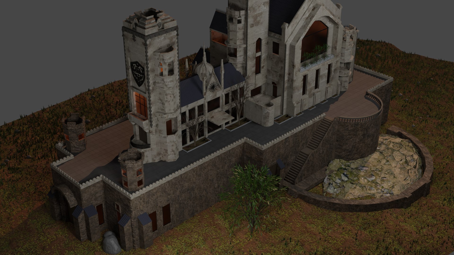 3D Model Castle Trees Terrain - TurboSquid 1696476