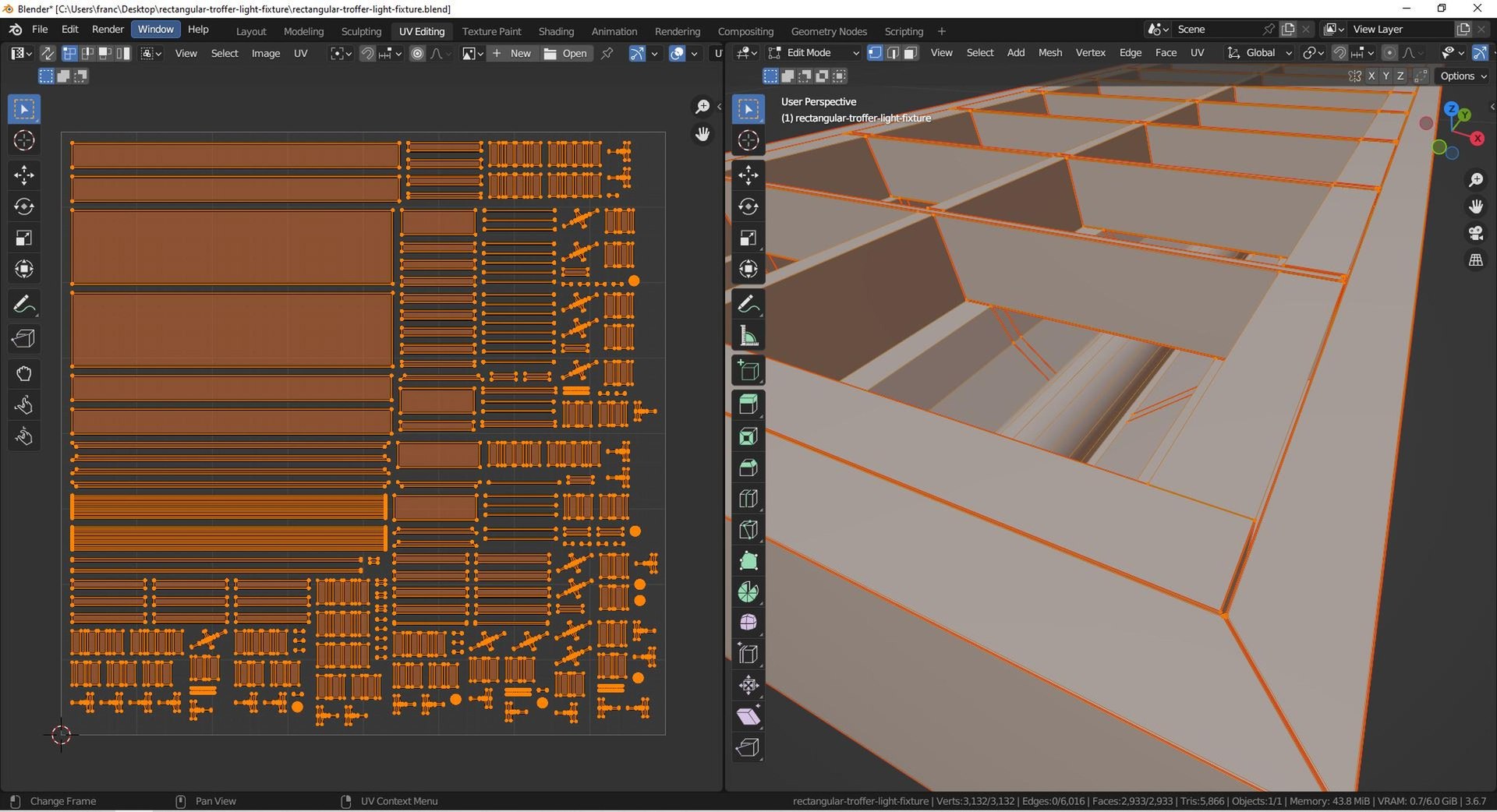 Rectangular Troffer Light Fixture 3D - TurboSquid 2183622