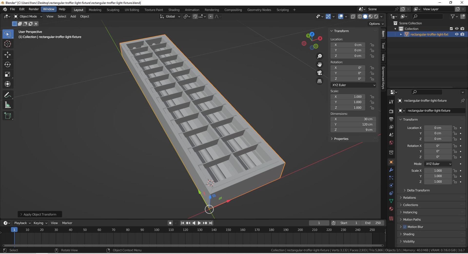 Rectangular Troffer Light Fixture 3D - TurboSquid 2183622