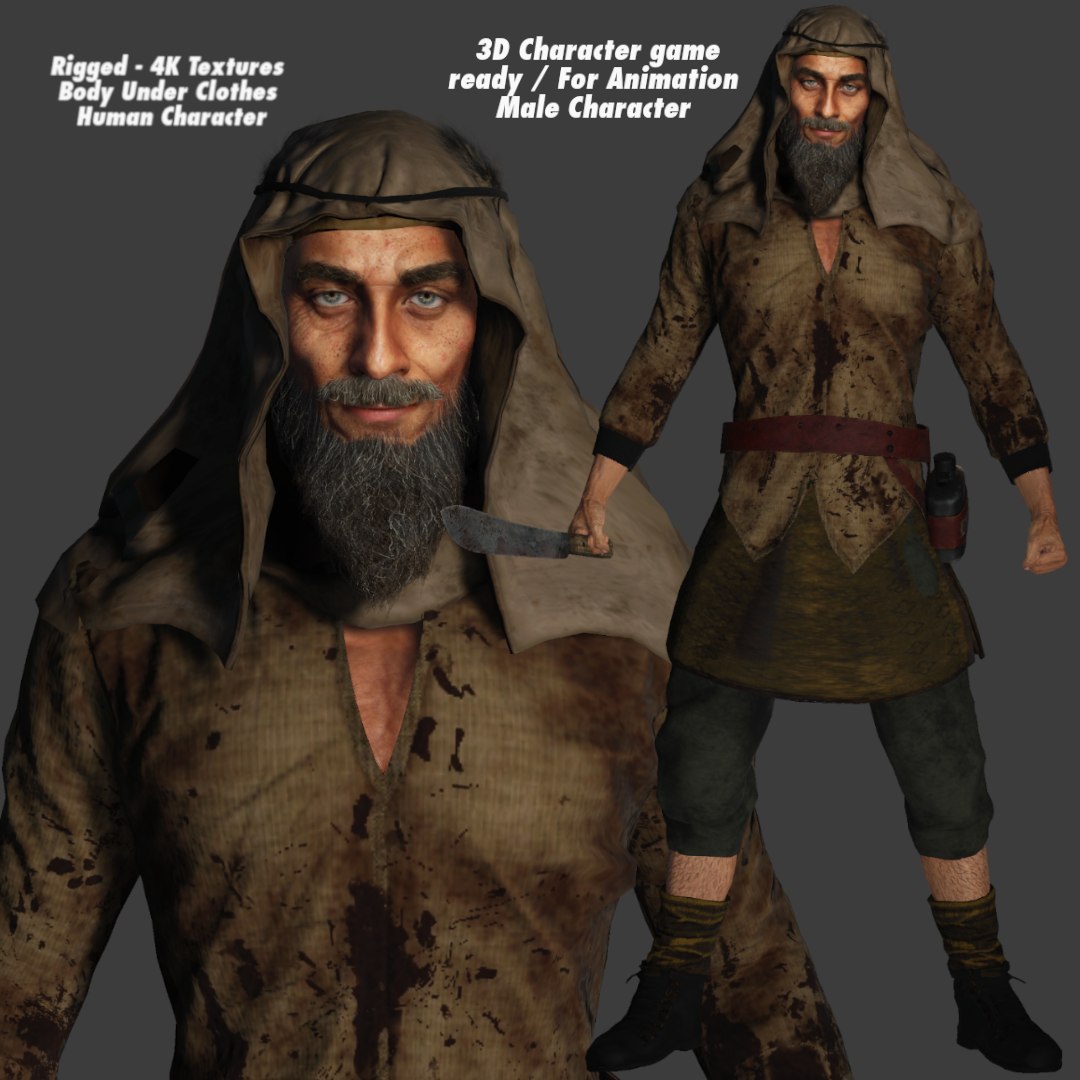 3D REALISTIC MALE CHARACTER - MEDIEVAL BEARDED OLD MAN 01 model ...