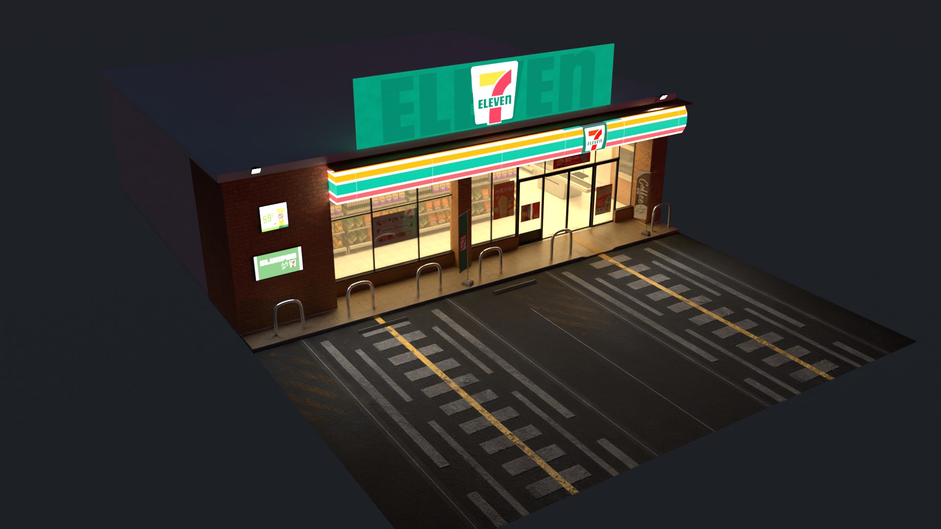 7eleven Store 3D Model - TurboSquid 2202236