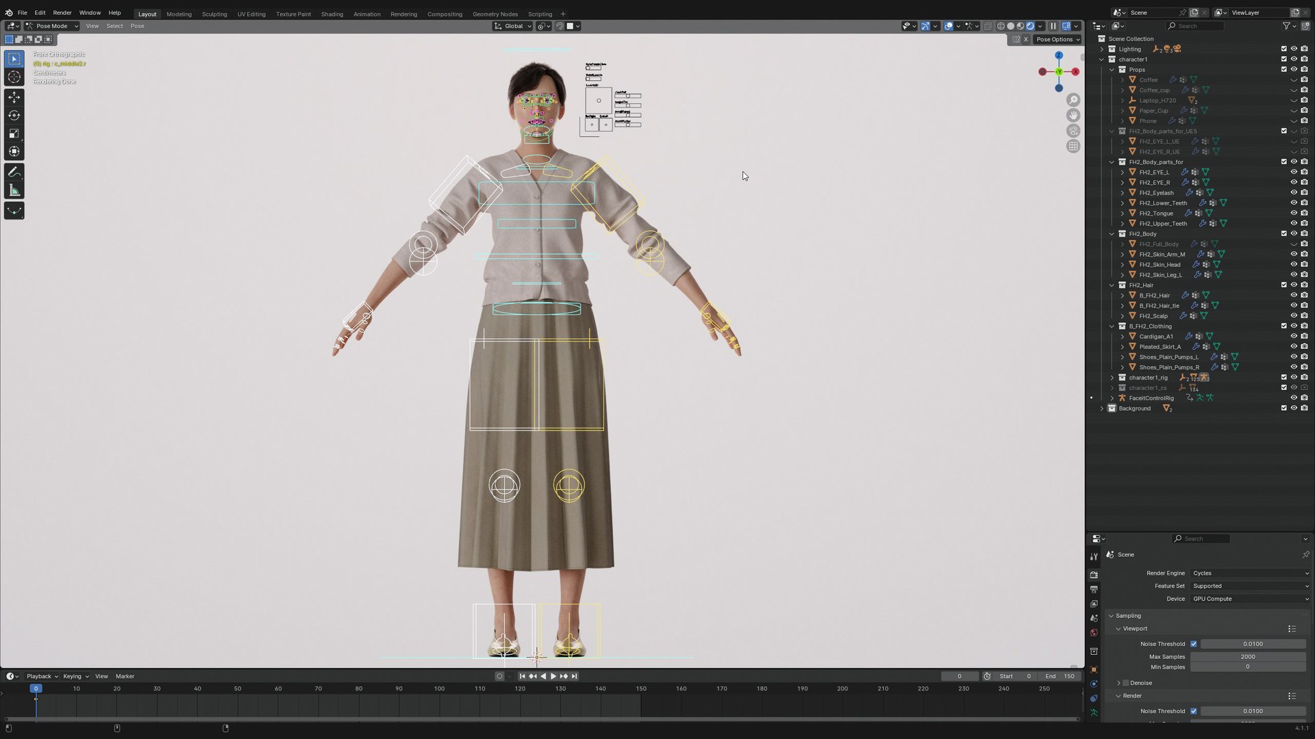 Rigged Modular Character - Asian Woman 3D Model - FH2 - Blender UE5 C4D ...
