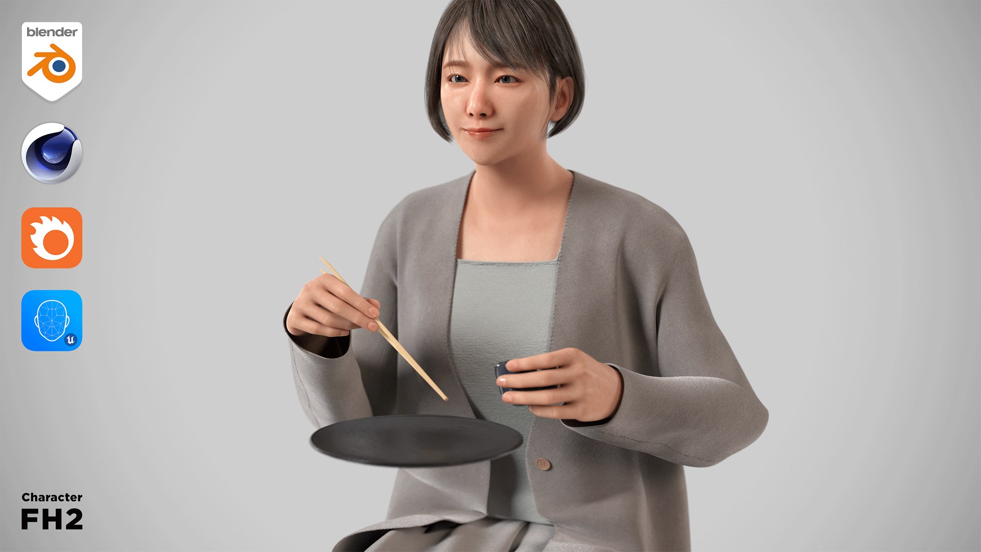 Rigged Modular Character - Asian Woman 3D Model - FH2 - Blender UE5 C4D ...