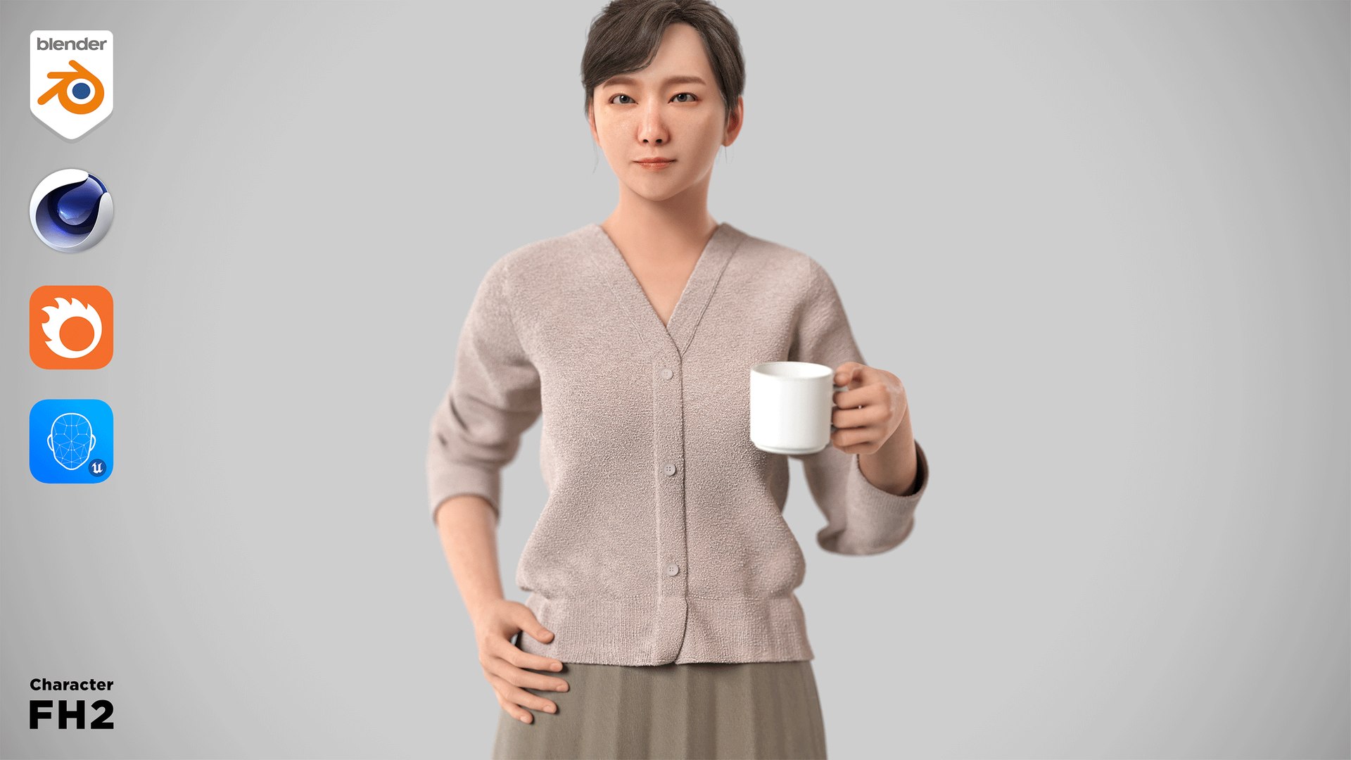 Rigged Modular Character - Asian Woman 3D Model - FH2 - Blender UE5 C4D ...