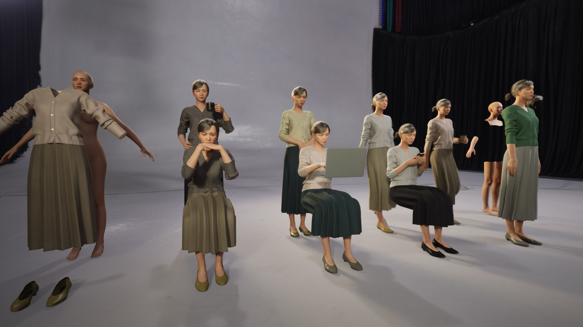 Rigged Modular Character - Asian Woman 3D Model - FH2 - Blender UE5 C4D ...