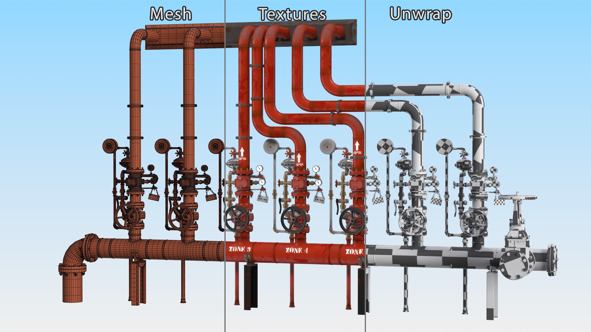 3D Industrial Pipeline System With Valves Model - TurboSquid 2236316