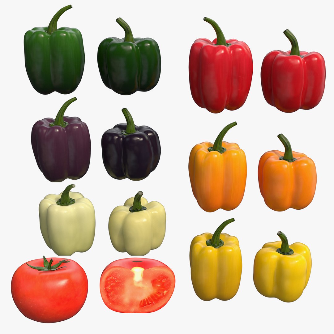Bell Peppers And Tomato 4K PBR 3D Model - TurboSquid 1923221