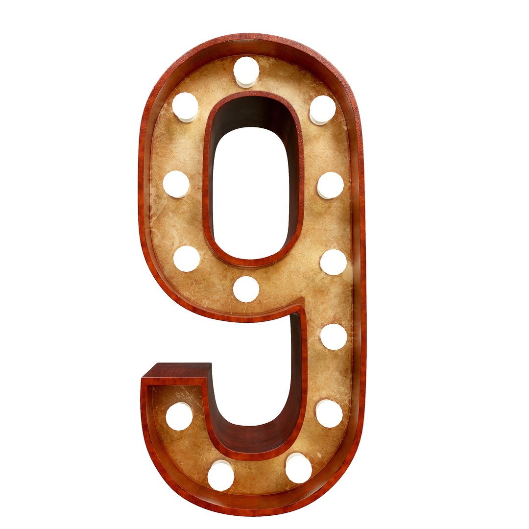 Marquee Number Nine Light Bulb Wooden Glow Sign 3dmodel 3D - TurboSquid ...