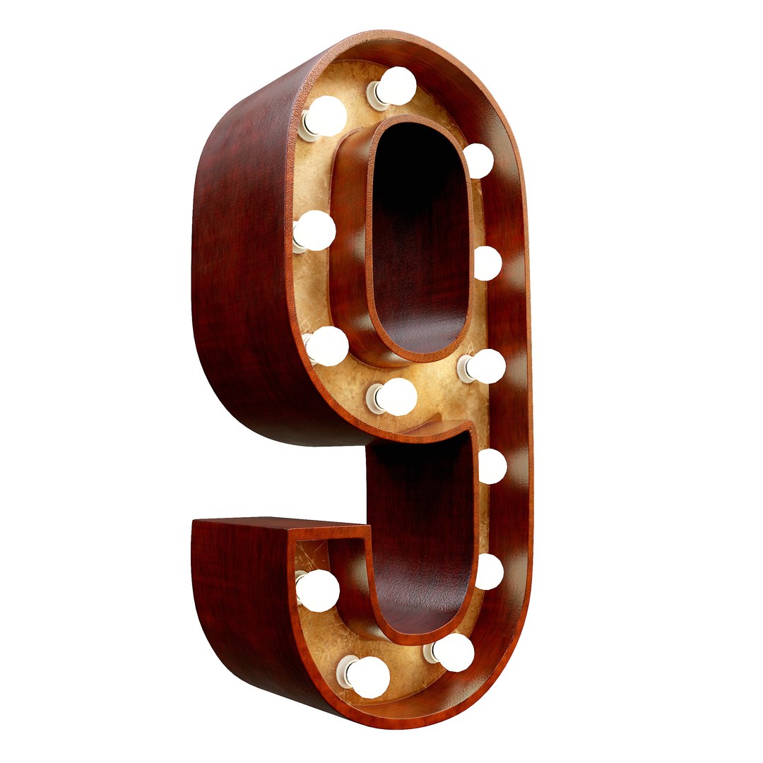 Marquee Number Nine Light Bulb Wooden Glow Sign 3dmodel 3D - TurboSquid ...