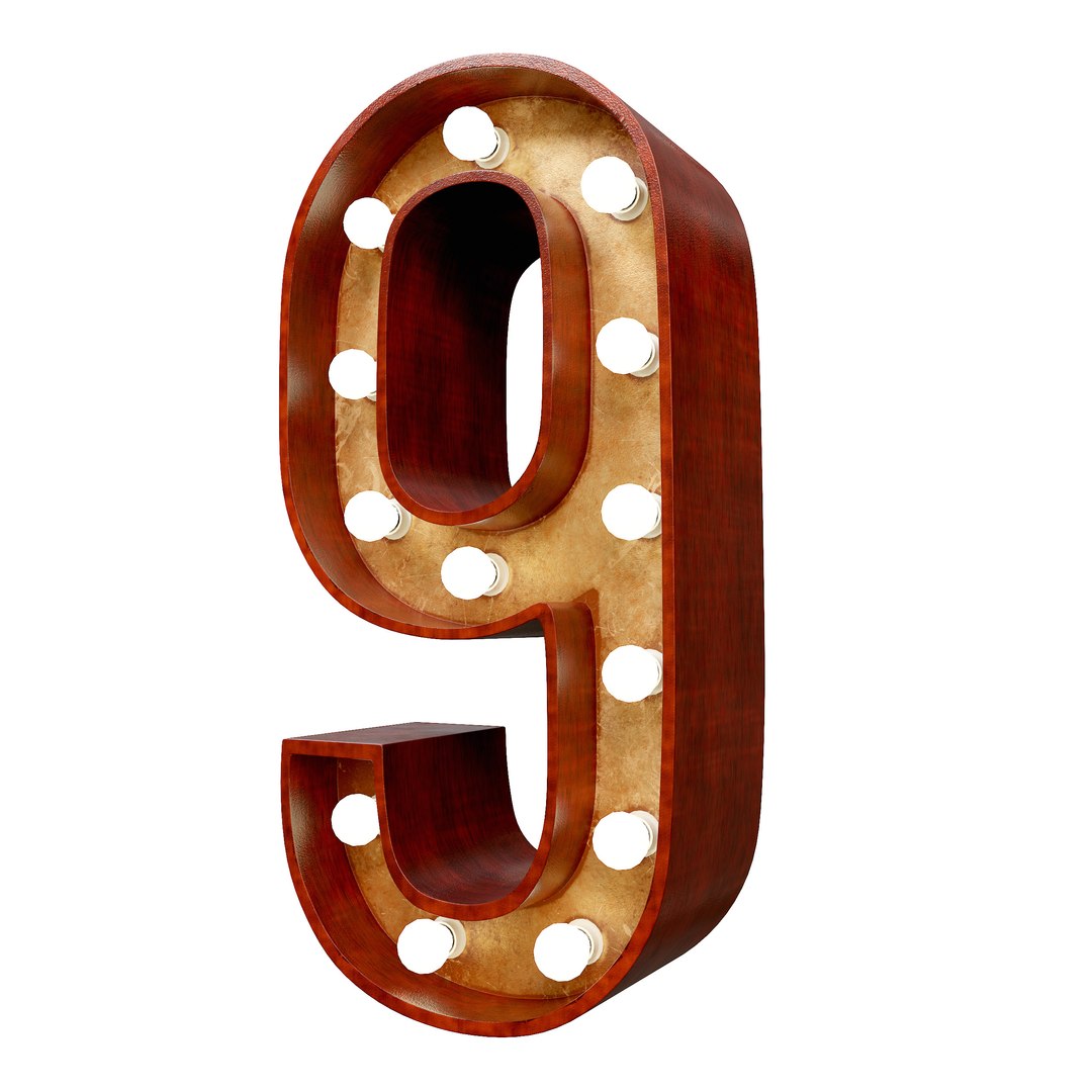 Marquee Number Nine Light Bulb Wooden Glow Sign 3dmodel 3D - TurboSquid ...