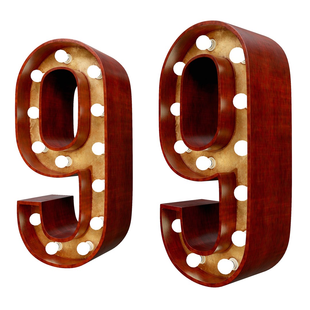 Marquee Number Nine Light Bulb Wooden Glow Sign 3dmodel 3D - TurboSquid ...