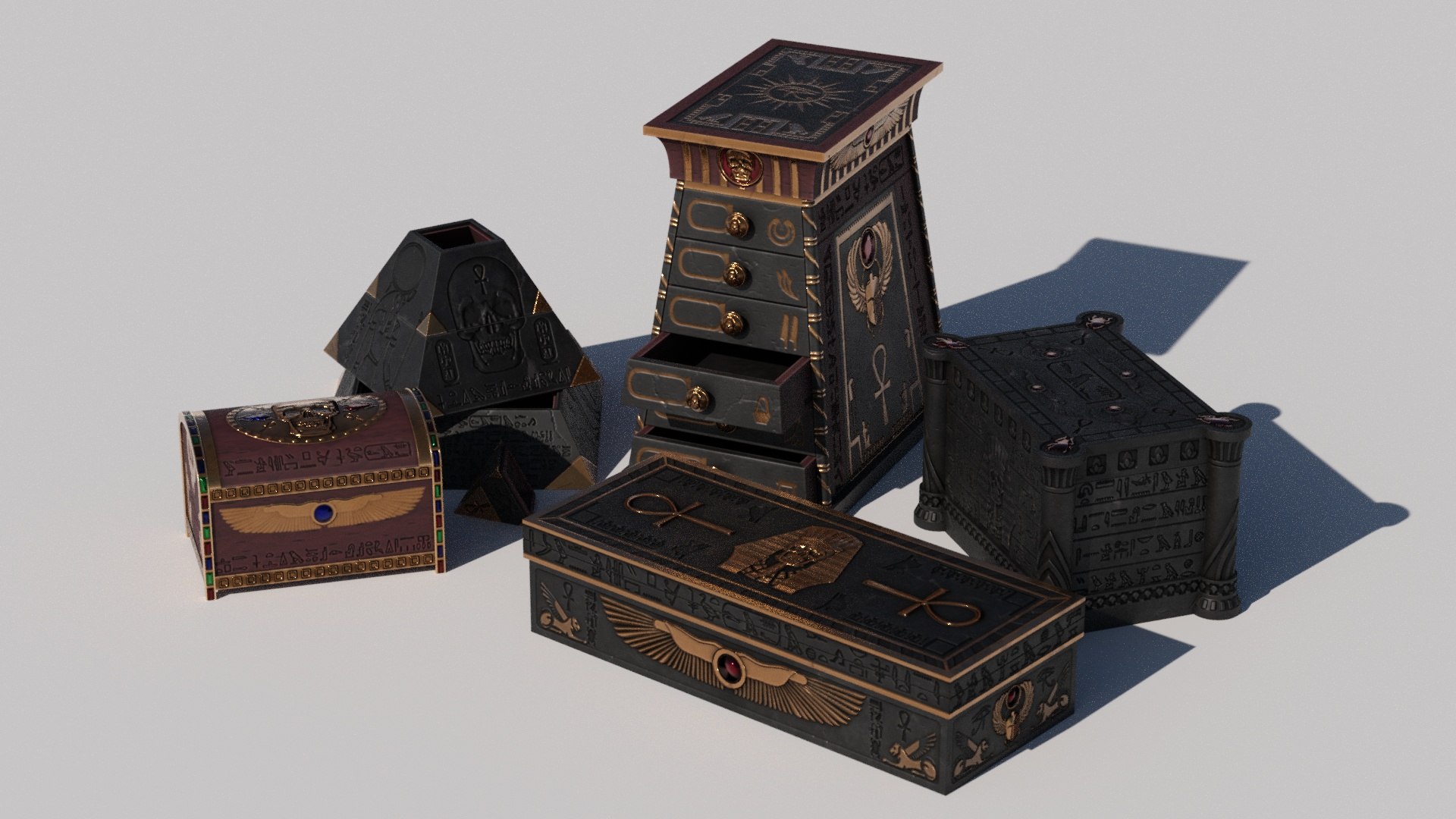 3D OB 02 Egyptian Necromancer Kit - 06 Boxes and small containers model ...