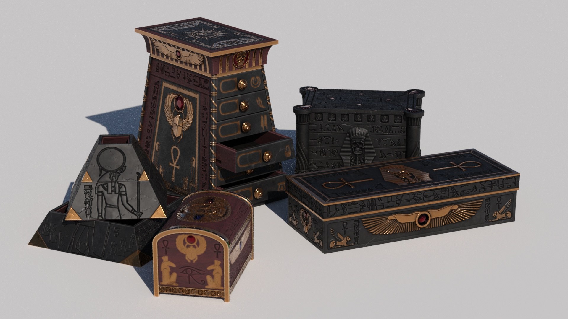 3D OB 02 Egyptian Necromancer Kit - 06 Boxes and small containers model ...