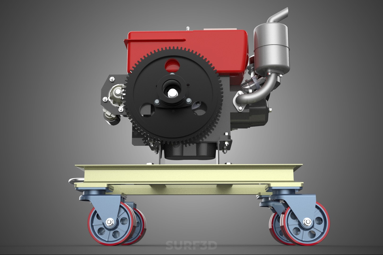 MOBILE DIESEL ENGINE MACHINE MOUNTED WHEELED CART CASTER TROLLEY 3D ...