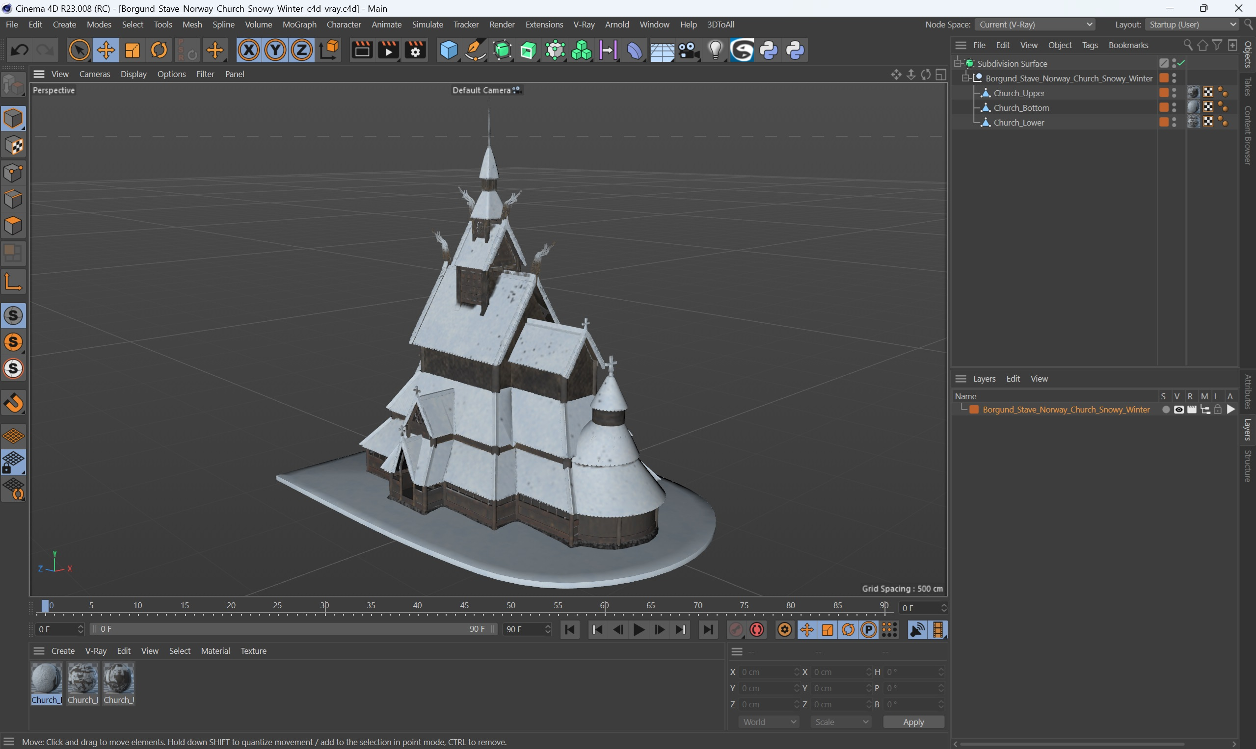 3D модель Церковь в Боргунде, Норвегия. Снежная зима. - TurboSquid 2445932