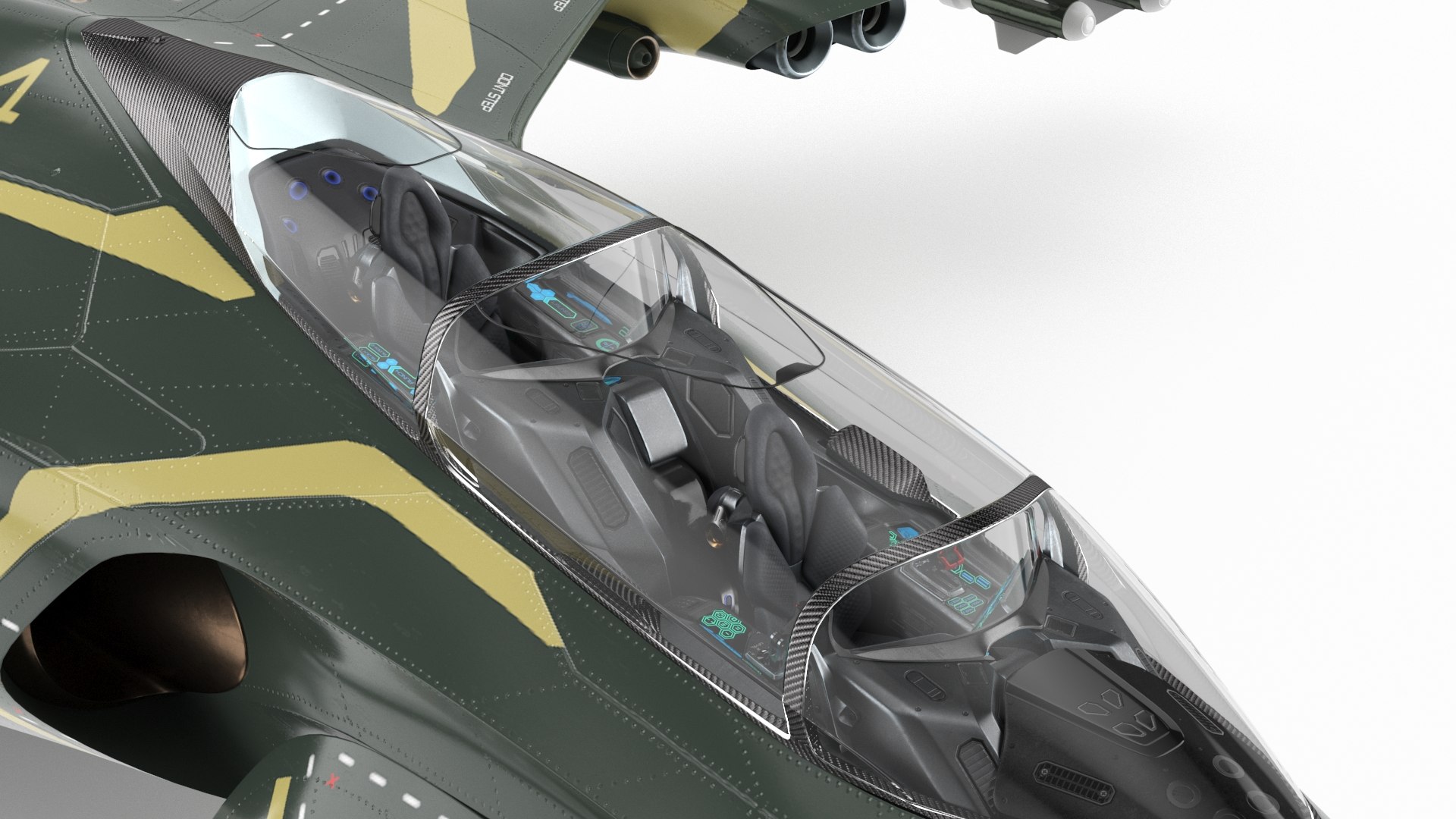 3D Sci Fi Green Military Fighter Jet Rigged For Cinema 4D Model ...