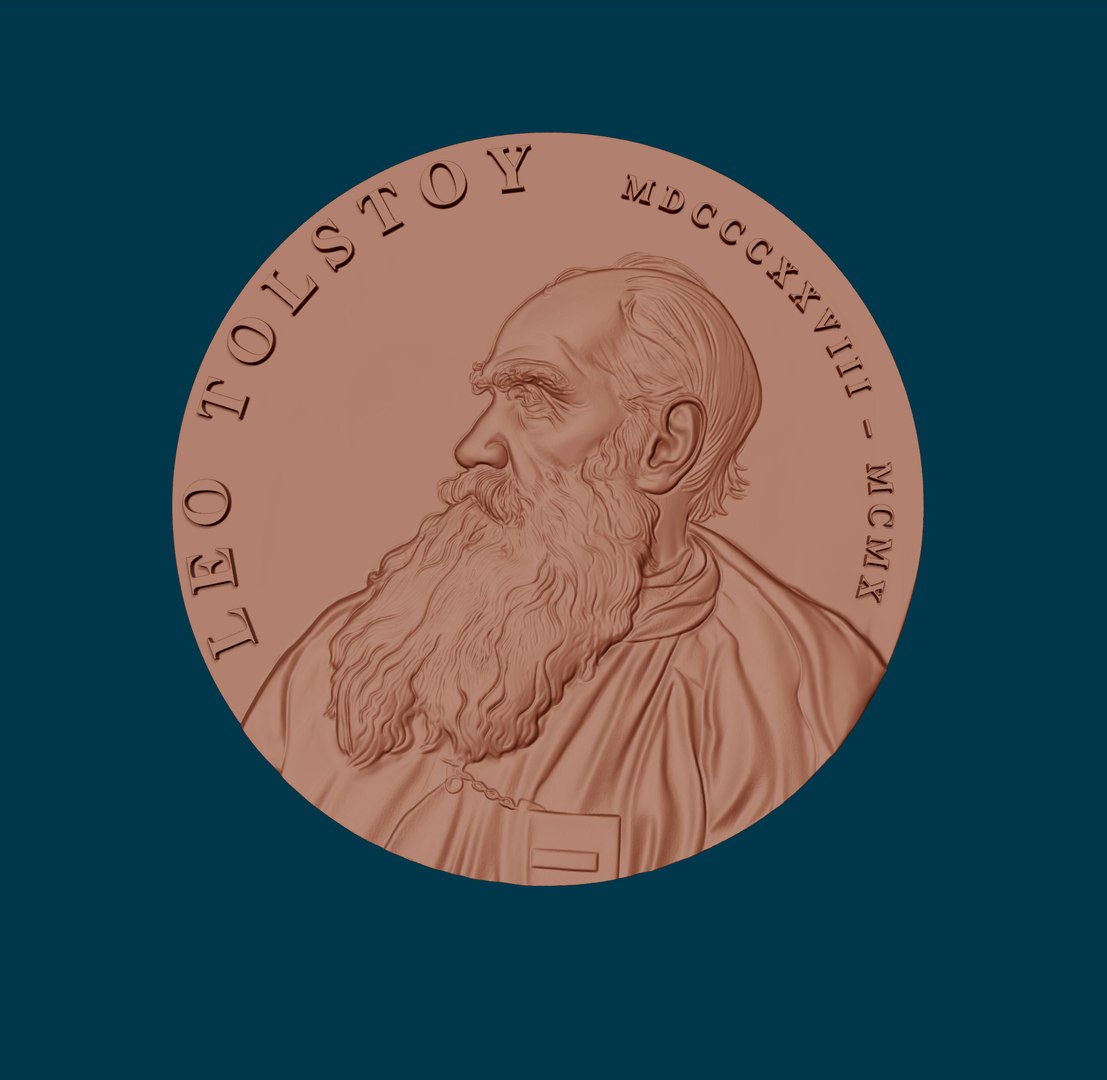 3D Leo Tolstoy Commemorative Coin - High Relief Sculpt - STL OBJ ...