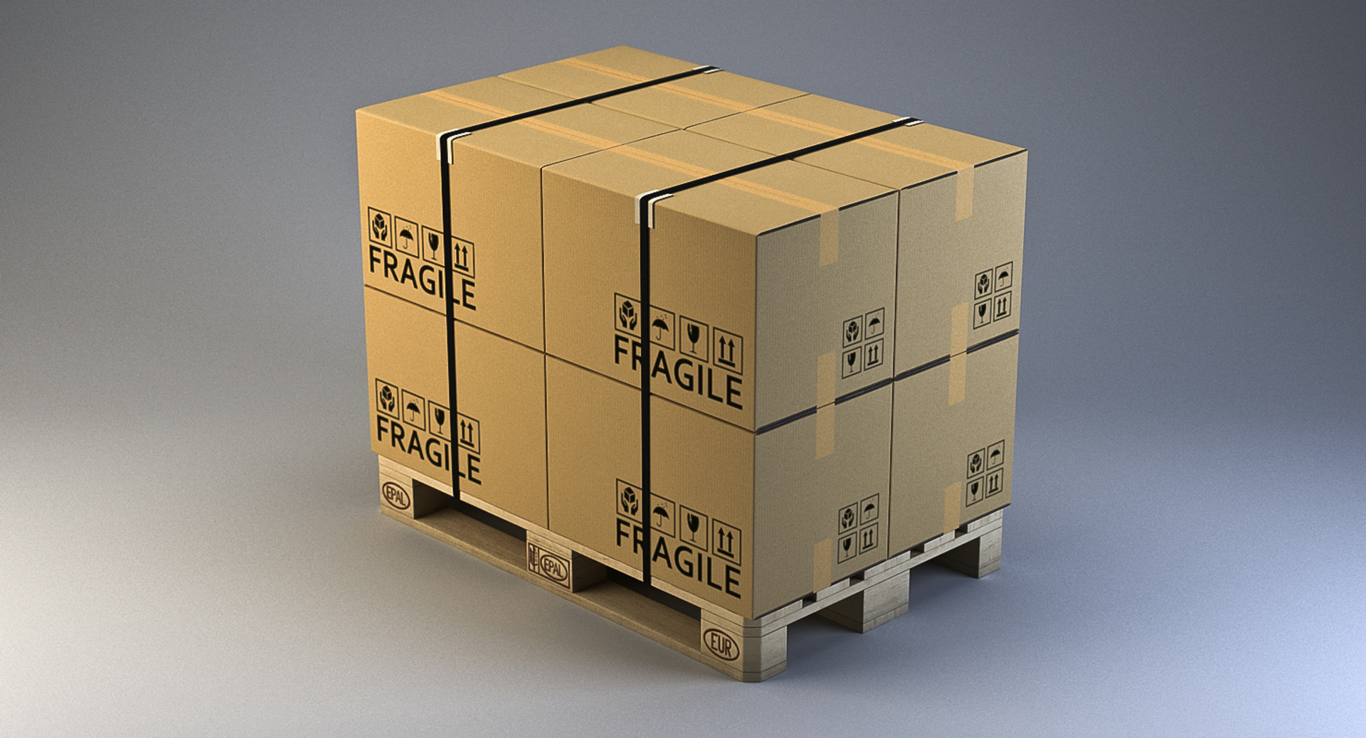 C4d Wooden Pallet Cardboard Boxes