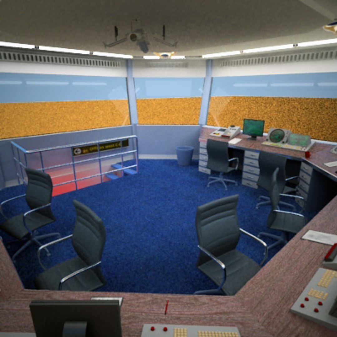 3d model of air traffic tower interior scene