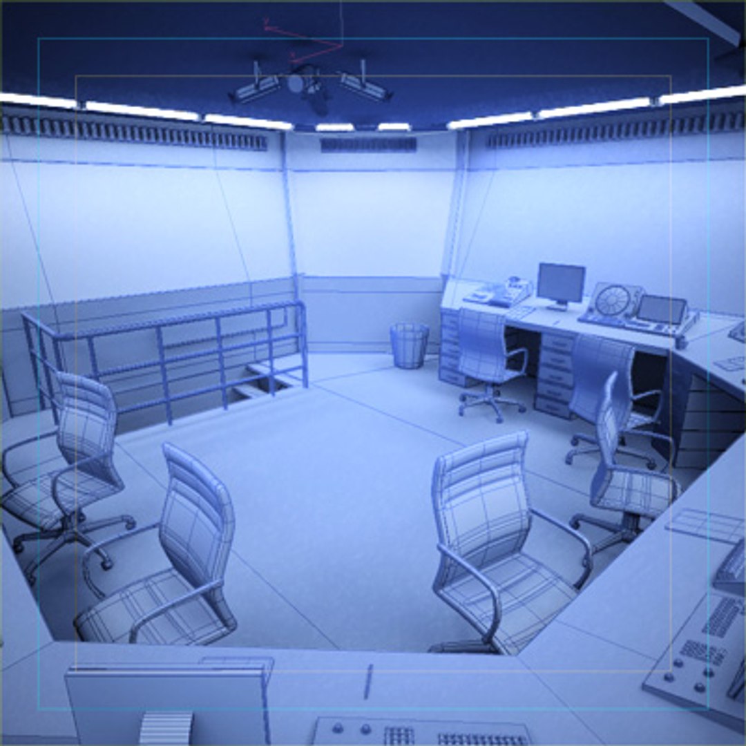 3d model of air traffic tower interior scene