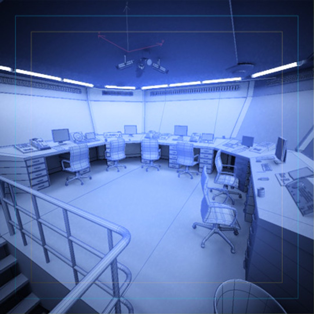 3d model of air traffic tower interior scene
