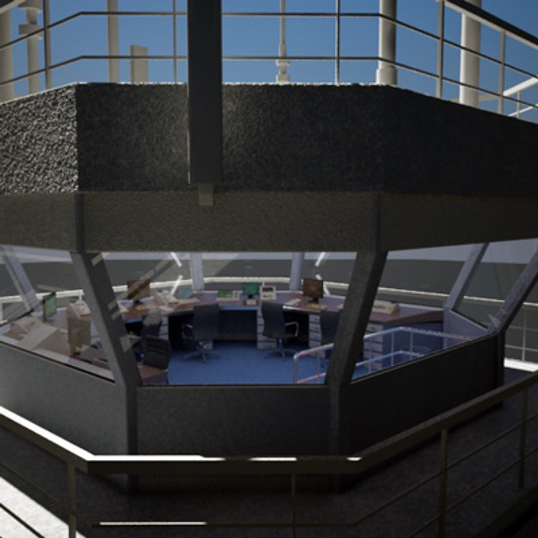 3d model of air traffic tower interior scene