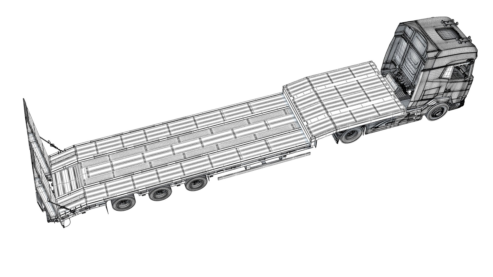 Truck With Platform Trailer 3D Model - TurboSquid 2162108