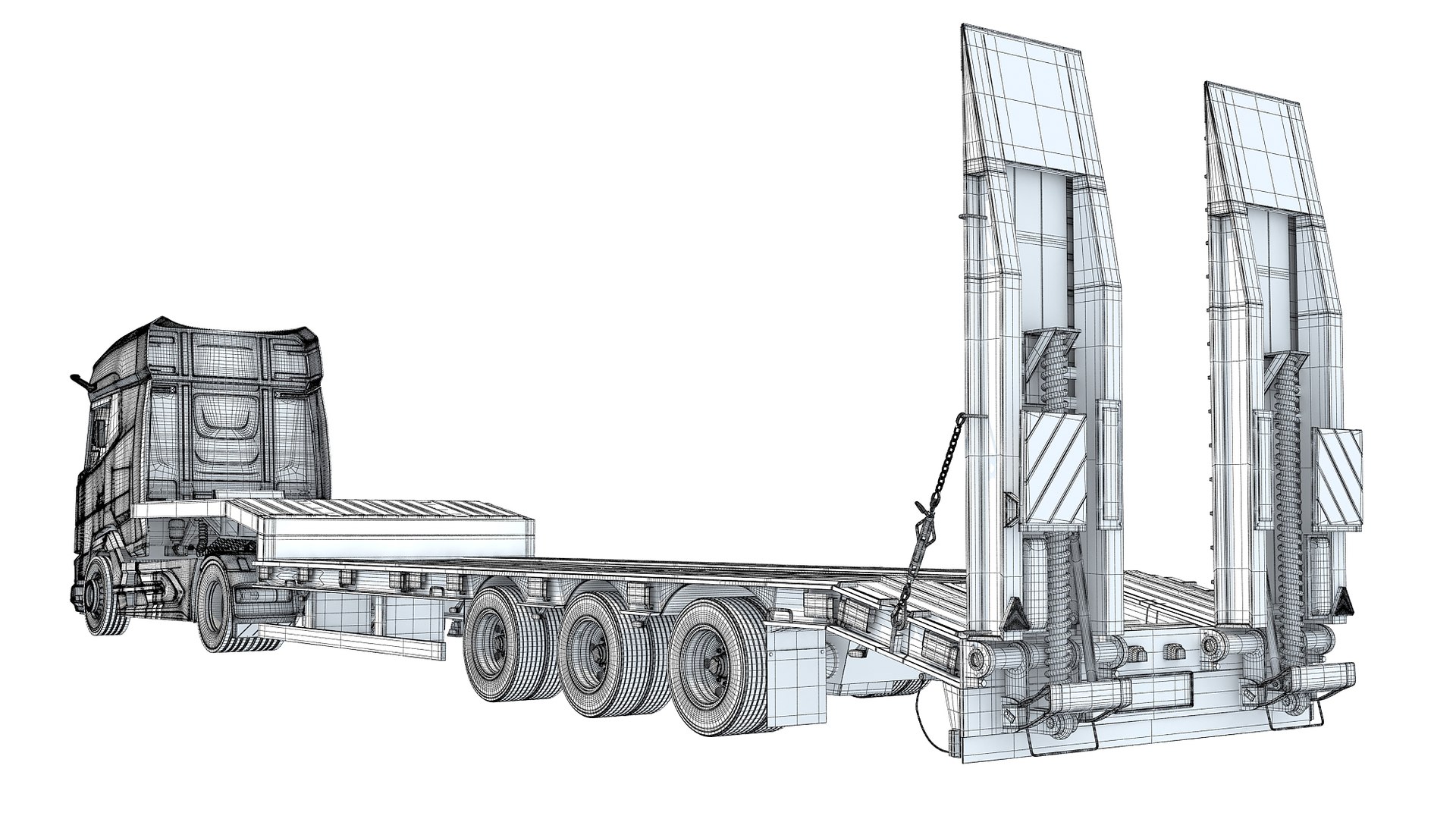 Truck With Platform Trailer 3D Model - TurboSquid 2162108