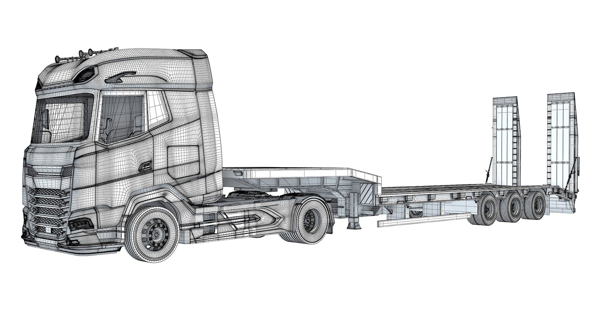 Truck With Platform Trailer 3D Model - TurboSquid 2162108