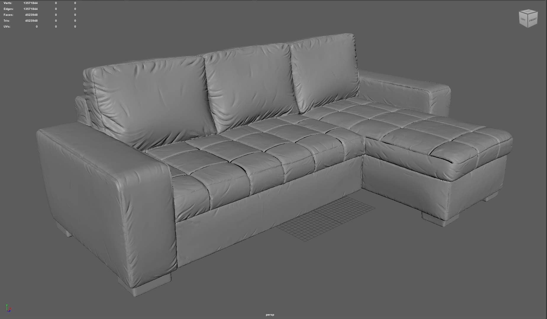 Modern Sectional Sofa With Chaise - High-Poly Realistic 3D Model 3D Print Model Model ...