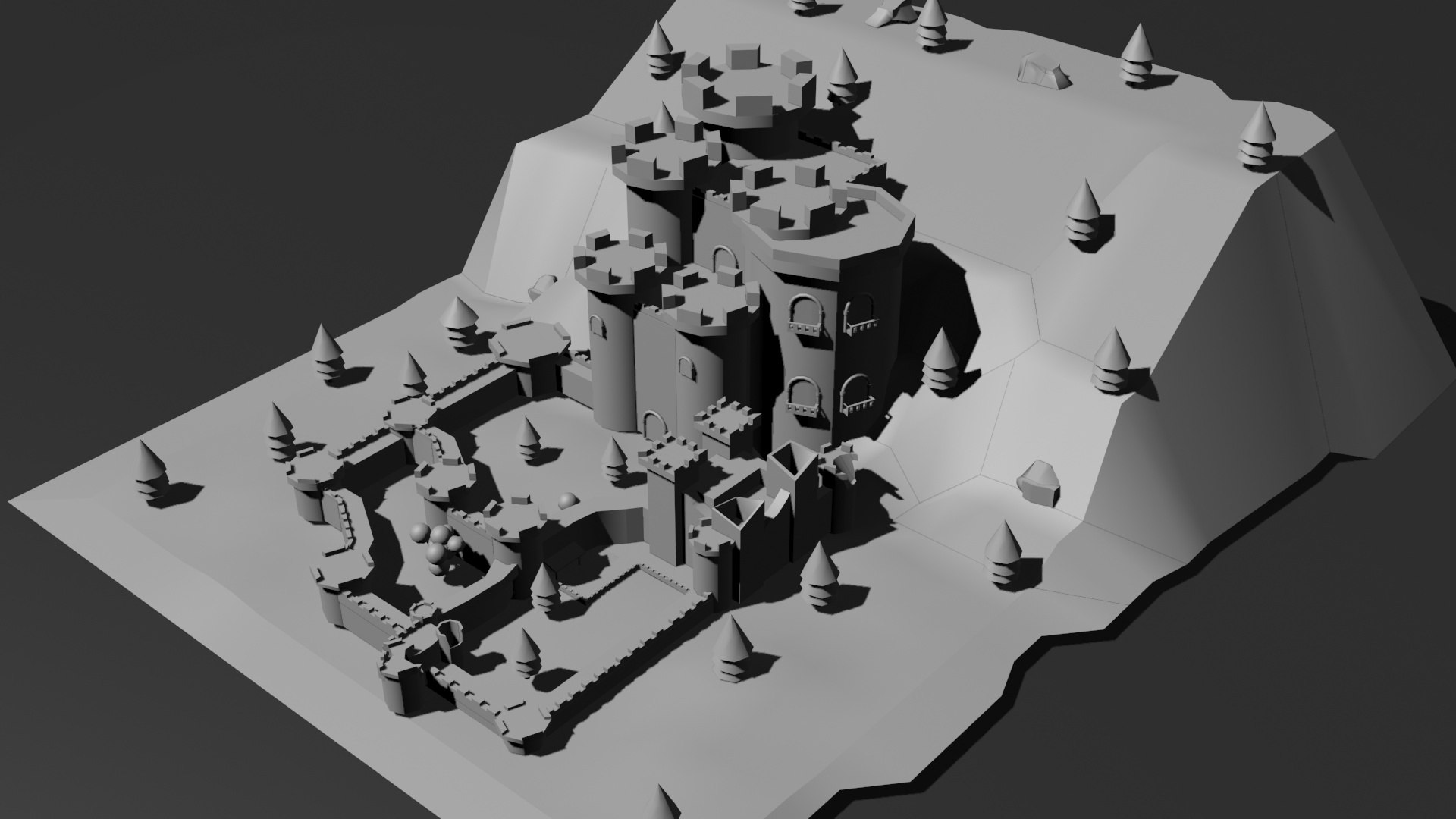 Low Poly Castle - Mountain Castle - Low-poly 3D Model Model ...