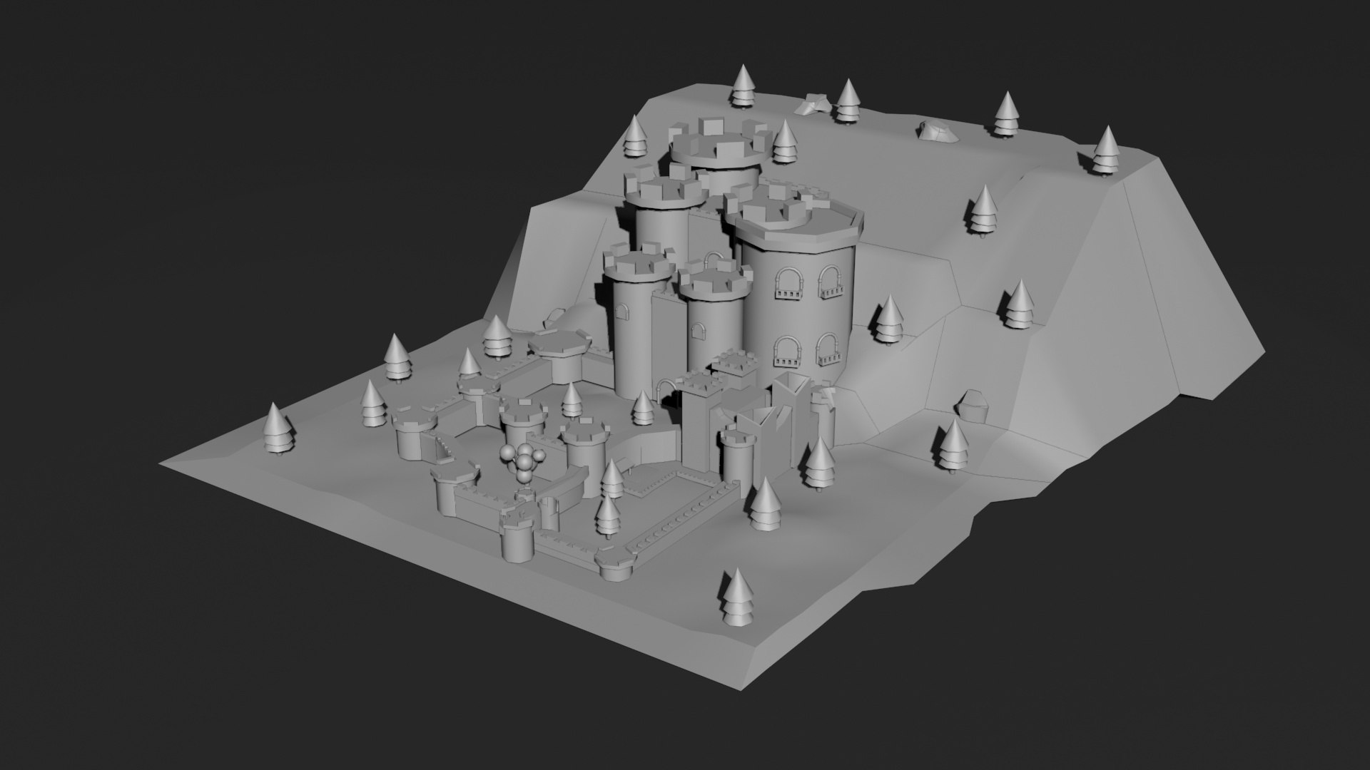 Low Poly Castle - Mountain Castle - Low-poly 3D Model Model ...