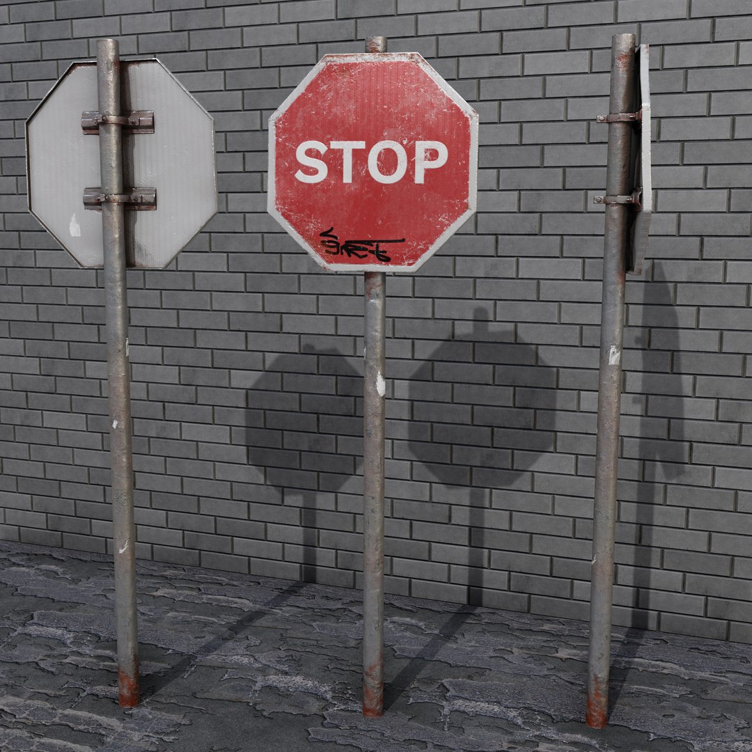 3D Game-ready Street Signs Collection Post-apocalyptic Dirty Painted ...