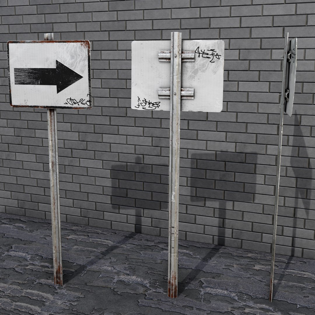 3D Game-ready Street Signs Collection Post-apocalyptic Dirty Painted ...