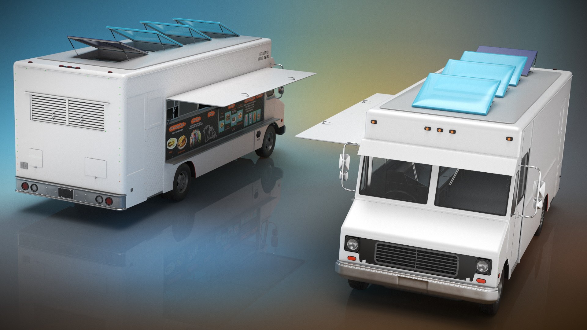 3D Solar Roof Snack Truck With Interior White Rigged For Cinema 4D ...