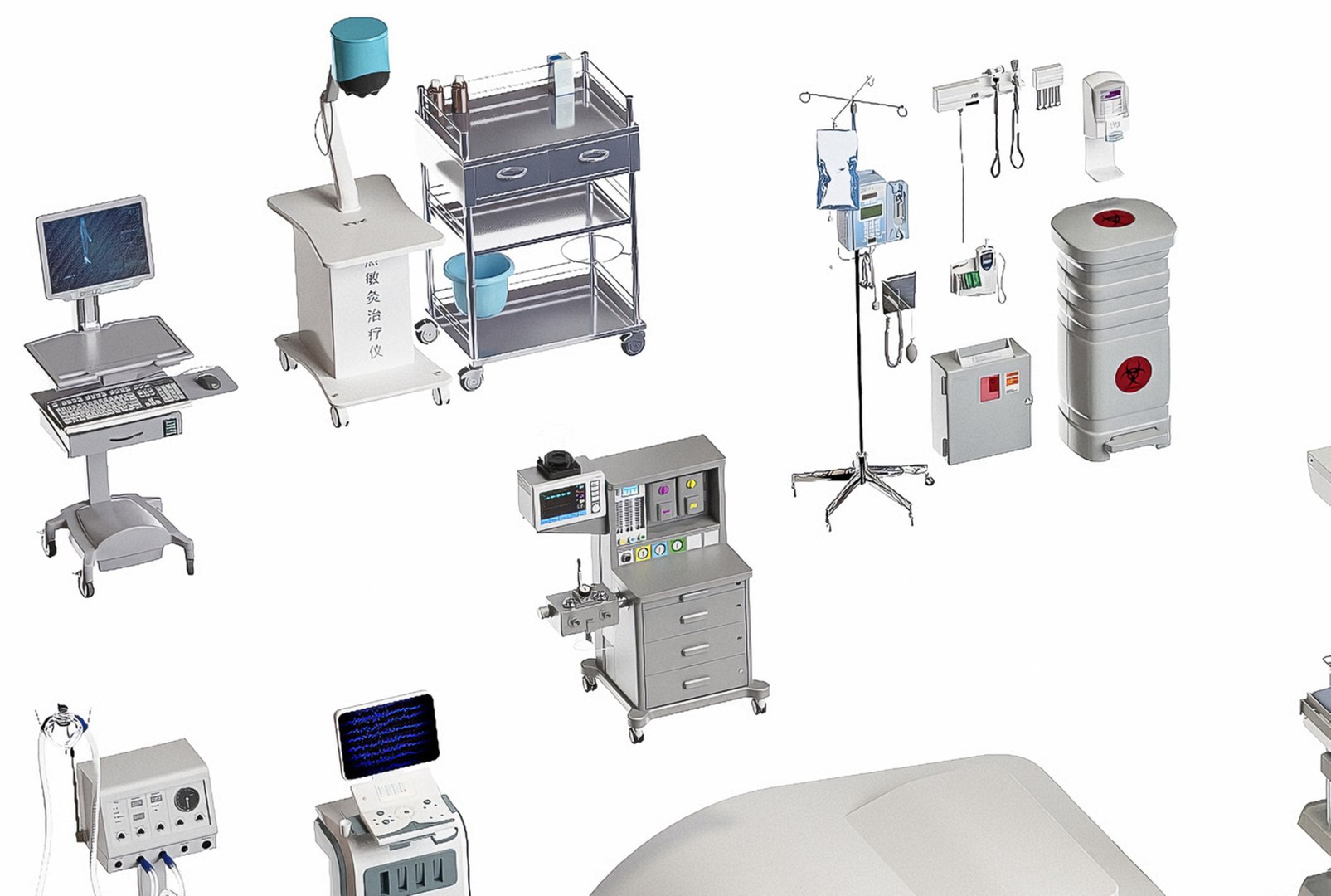 3D Model Medical Equipment Medical Table Medical CT Scanner Monitor ...