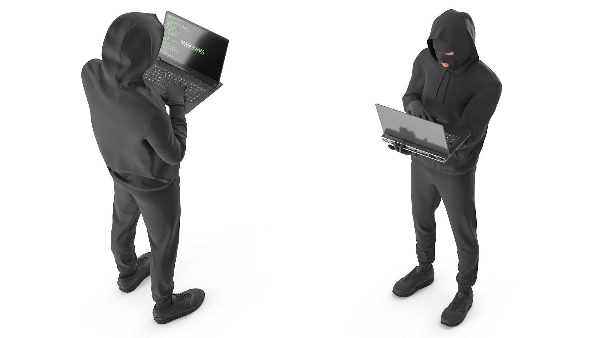 3D Hooded Hacker Character Holding Laptop - TurboSquid 2328290